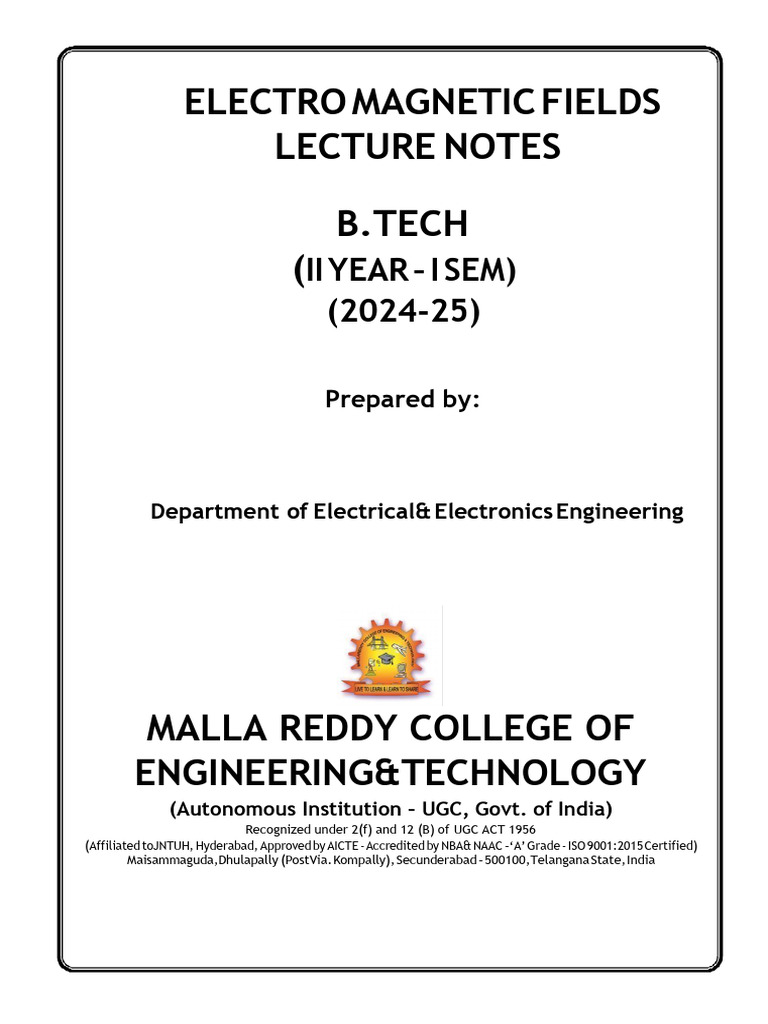 Electro Magnetic Fields Digital Notes | PDF | Capacitor | Electric Field