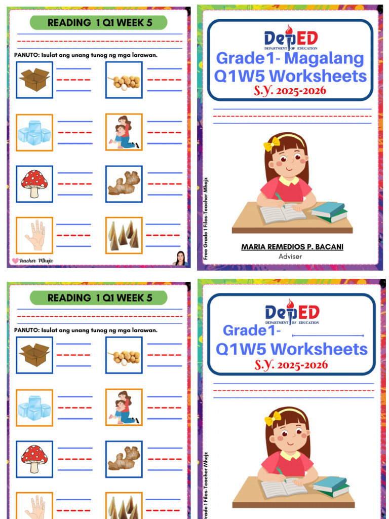 Grade 1 q1 Week 5 Worksheets Booklet - Free Grade 1 Files-Teacher Mhejz ...