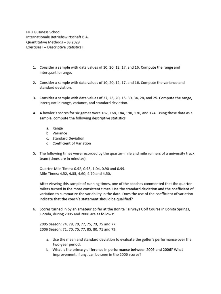 Exercises I | PDF | Standard Deviation | Variance