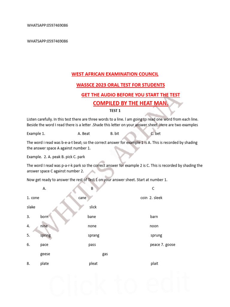 WASSCE 2023 Oral English Tests | PDF | Human Communication