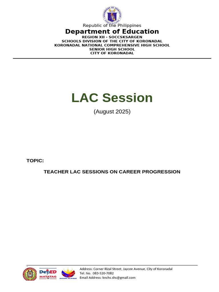 LAC ACTIVITY Training Design - August 2025 | PDF | Learning | Teachers