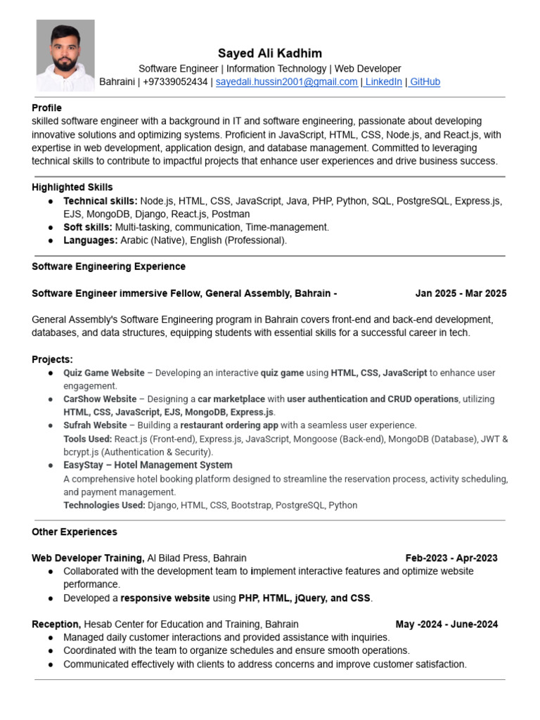 Sayed Ali Kadhim - CV-Software Engineer | PDF | Websites | Java Script