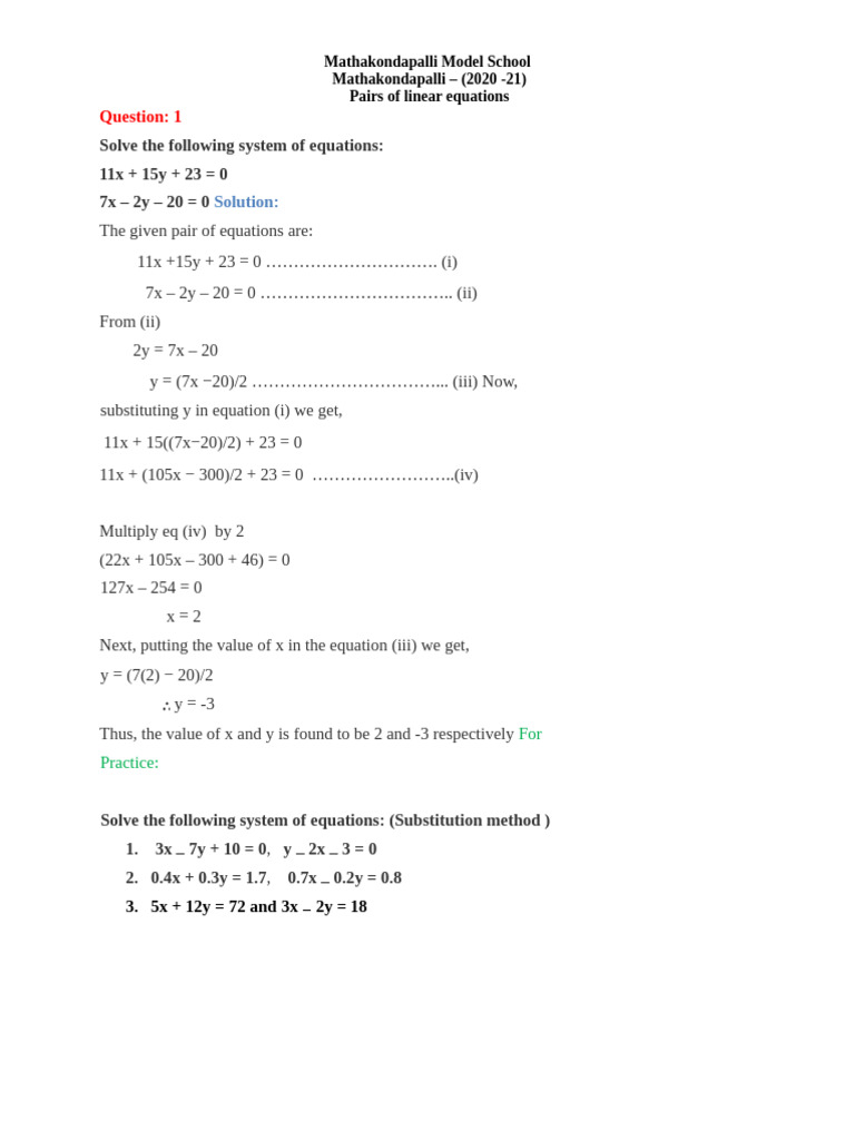 Pair of Linear Equations - (Part 2) - 1 | PDF | Area | Equations