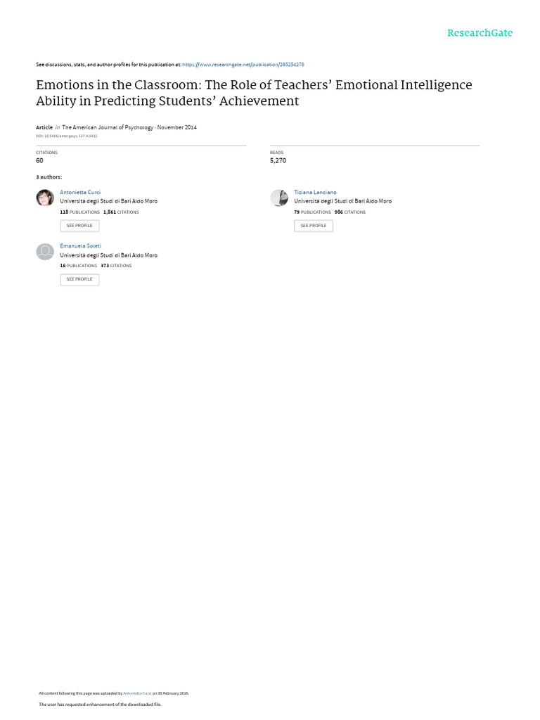 Teachers' Emotional Intelligence and Student Success | PDF