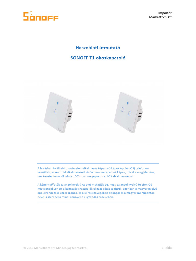 Sonoff T1 Okosvillanykapcsolo Hasznalati Utmutato v1 11 | PDF
