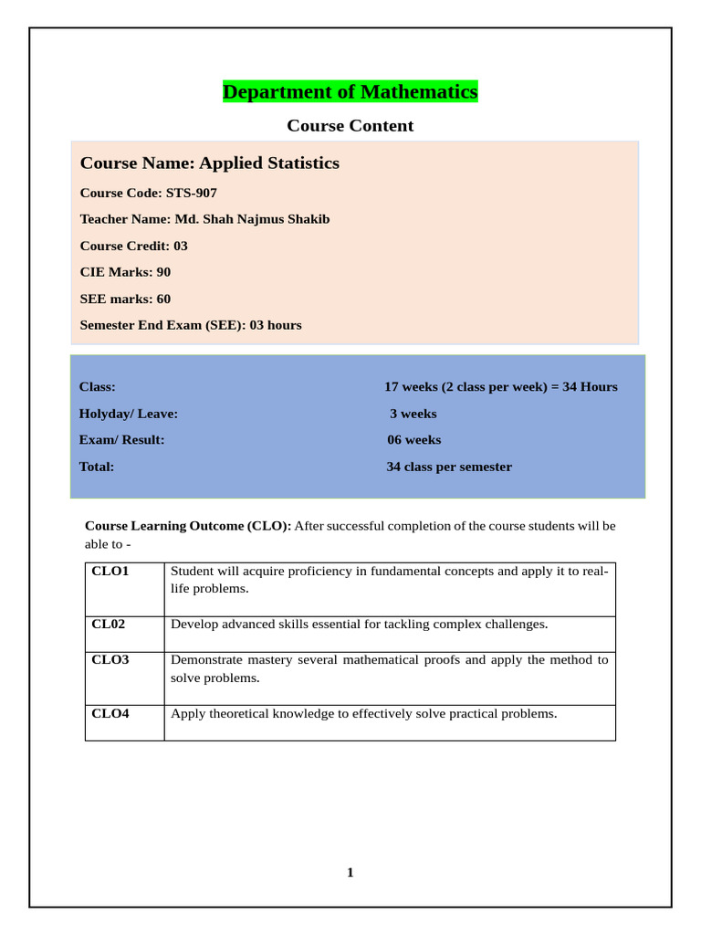 Applied Statistics Course Overview | PDF | Statistics | Linear Regression