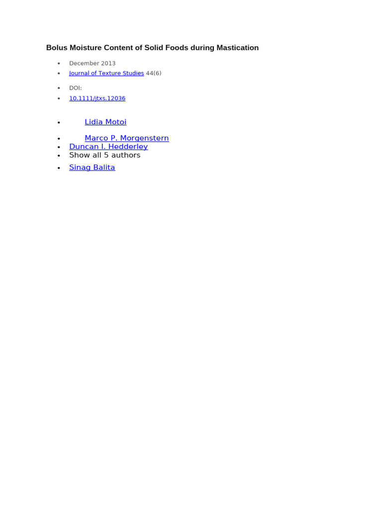 Bolus Moisture Content of Solid Foods During Mastication | PDF