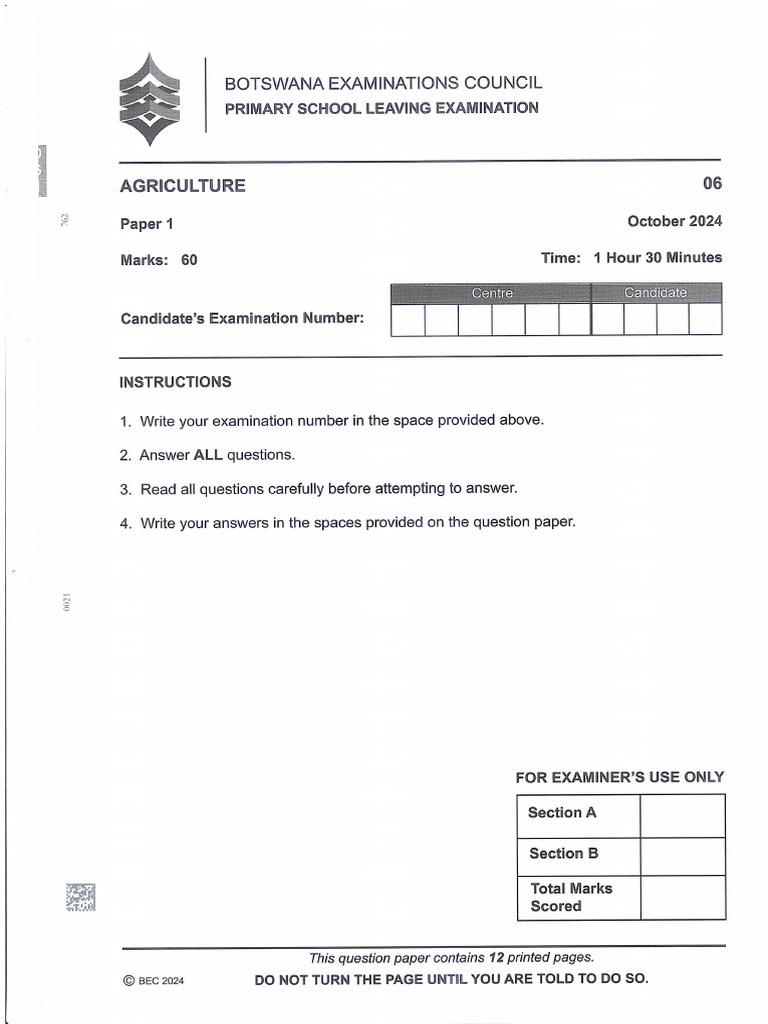 PSLE 2024 Agriculture Marking Scheme | PDF | Soil | Agriculture
