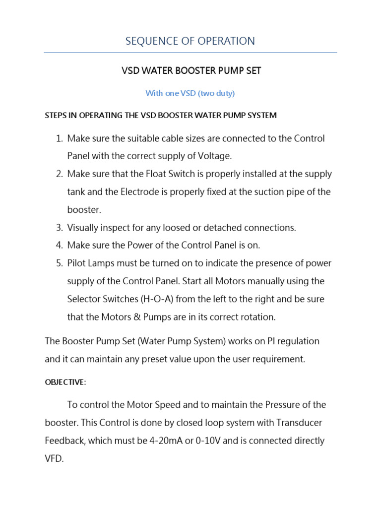 VSD Water Booster Pump Operation Guide | PDF | Pump | Electrical ...