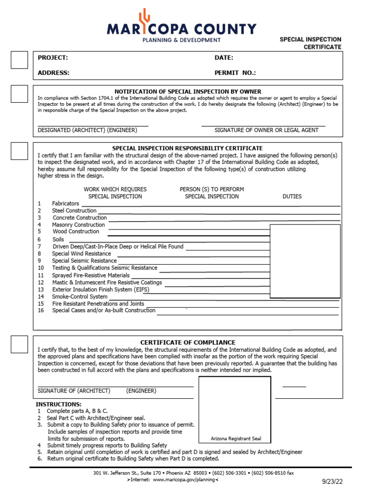 Permit BLDR2503934 - Blank-Special Inspection Certificate | PDF ...