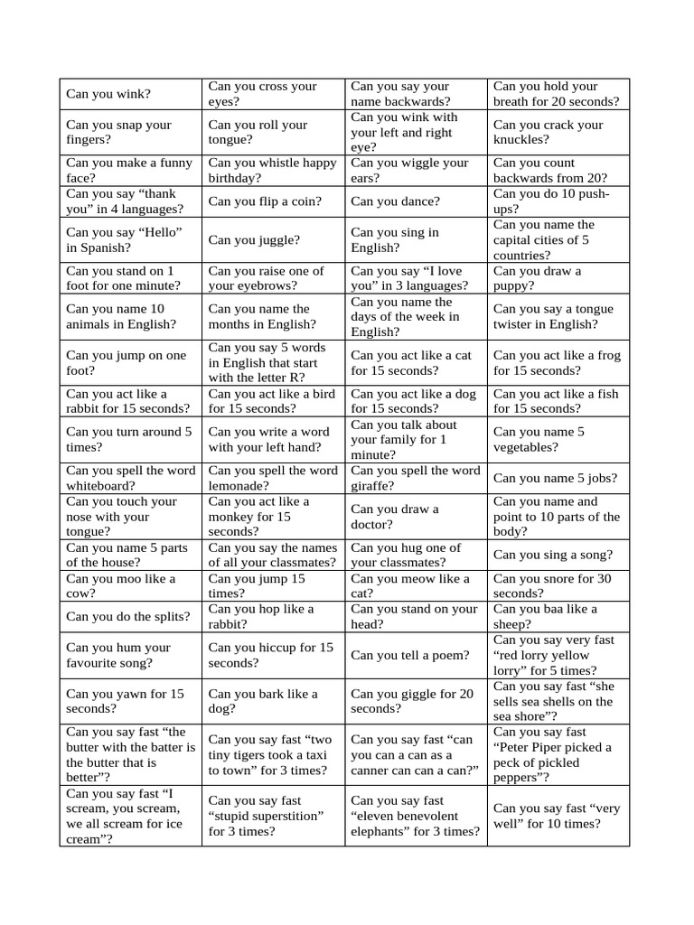 Can and Can't Game Questions PDF | PDF