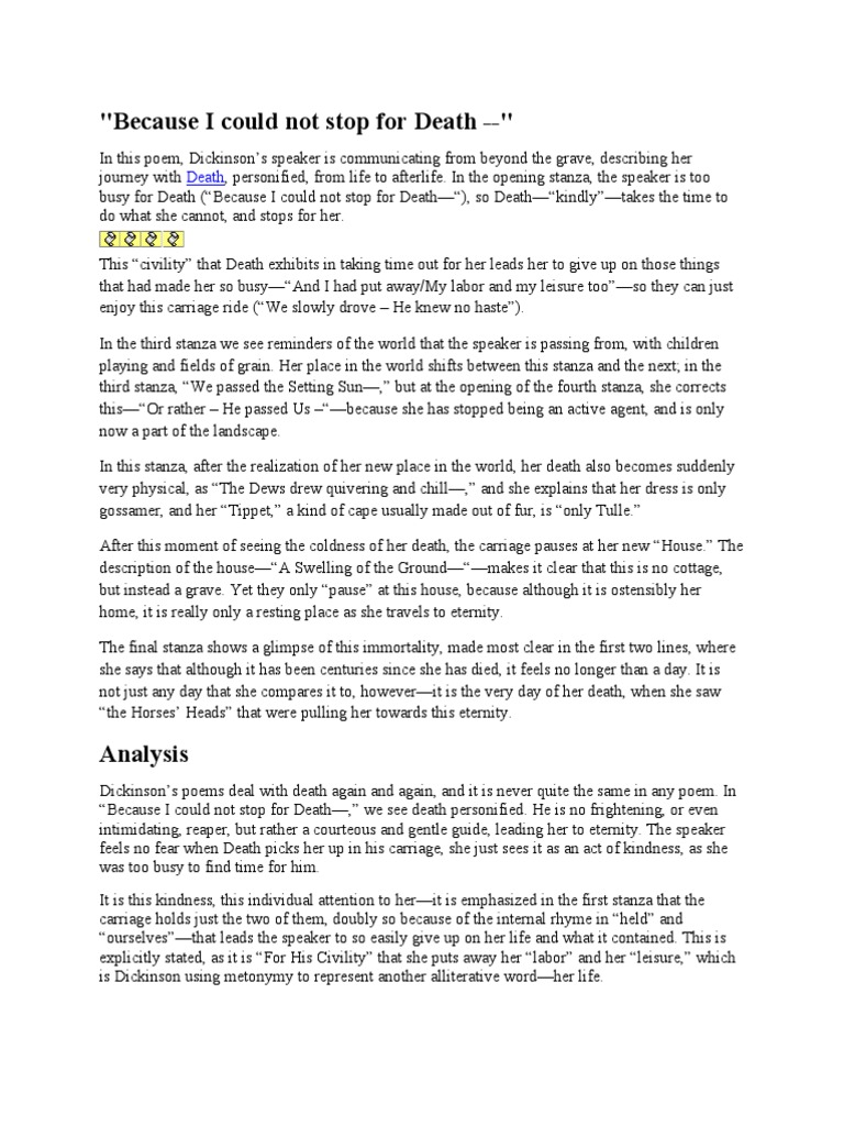 Because I Could Not Stop For Death | PDF | Art | Poetry