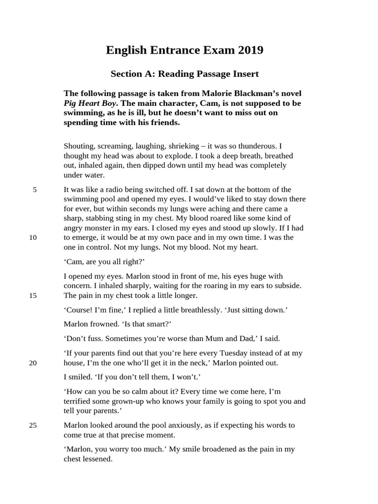 English Entrance Exam 2019 Reading Insert ST Geroges Weybridge | PDF
