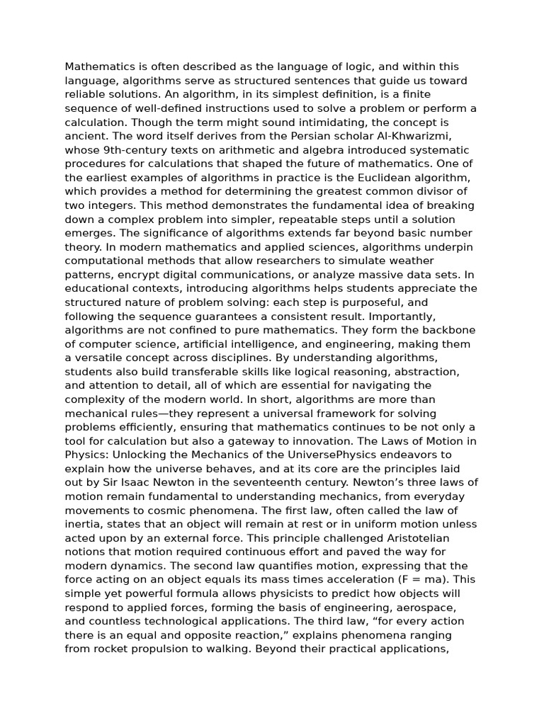 Algorithms in Mathematics From Ancient Procedures To Modern Problem ...