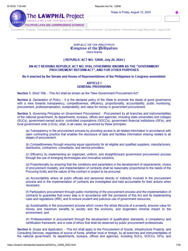 Republic Act No. 12009 Lawphil | PDF | Procurement | Life Cycle Assessment