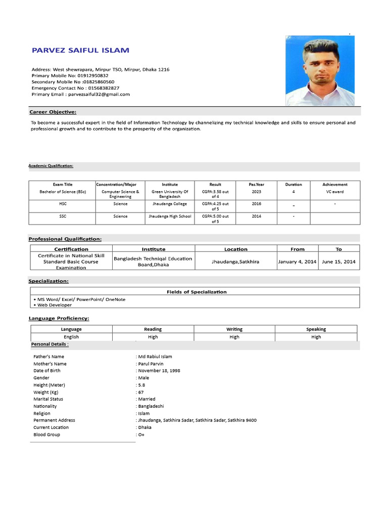 CV (Parvez Saiful Islam) | PDF