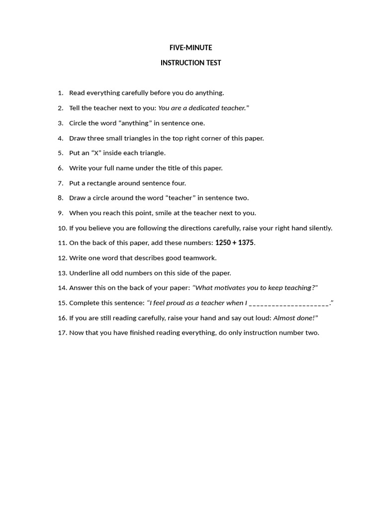 Five-Minute Instruction Test Guide | PDF