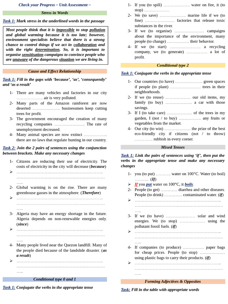 15.check Your Progress Worksheet | PDF | Grammatical Conjugation ...