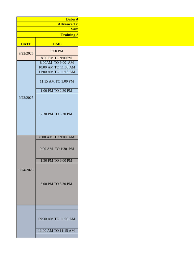 1 SRIJAN SCHEDULE FOR TRAINING 23 TO 27 SEPTEMBER 2025 Revised 20th ...