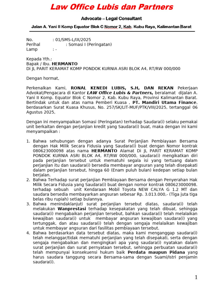 Somasi 1 Hermanto Sep 2025 | PDF