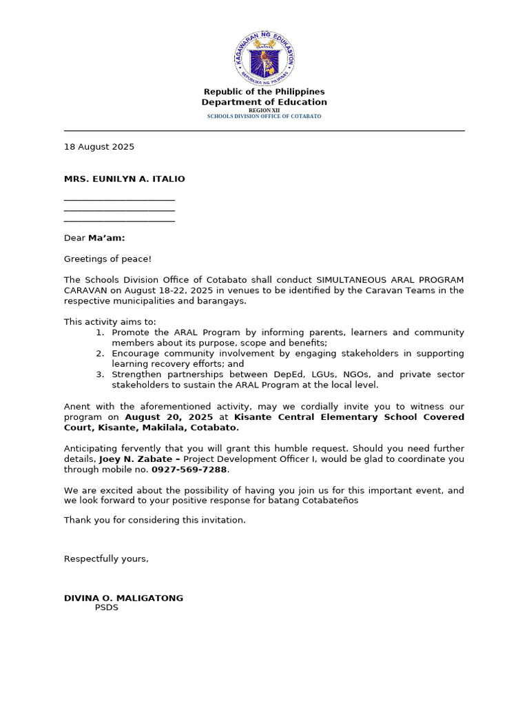 Aral Caravan Letter of Invitation | PDF
