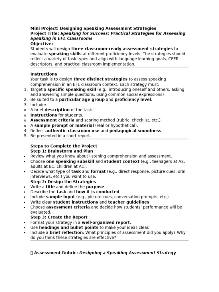 Mini Project 2 Assessing Speaking | PDF | Pedagogy | Learning