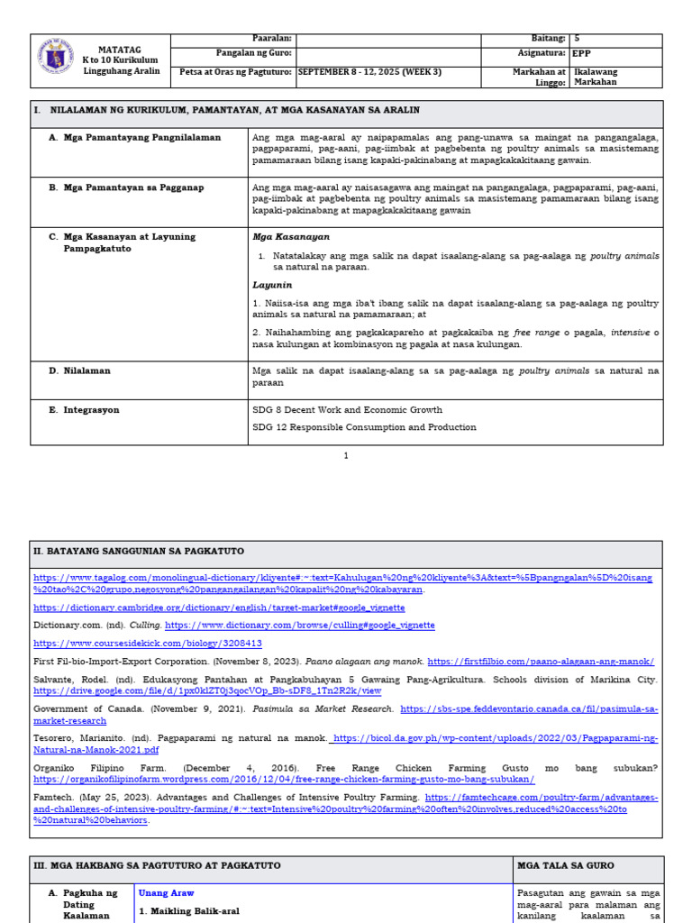 Epp Matatag DLL 5 - q2 - w3 | PDF