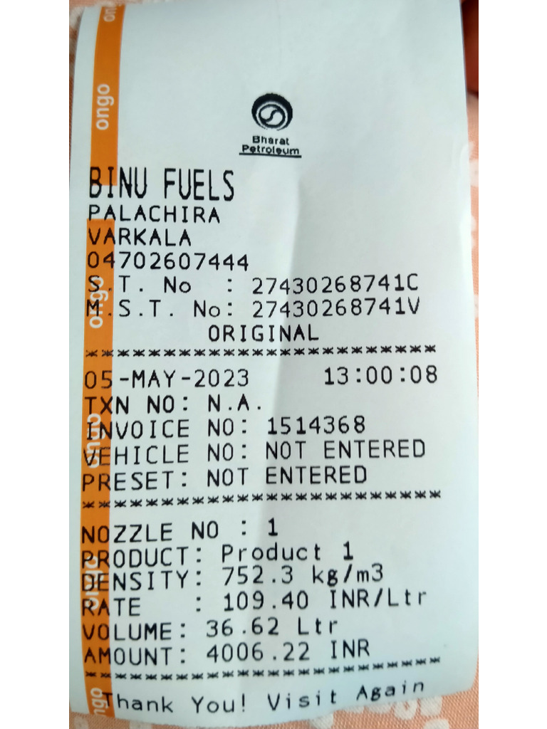 Car Fuel Receipt | PDF