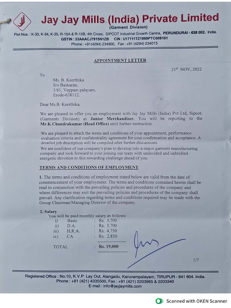 Keerthika Appointment Letter | PDF