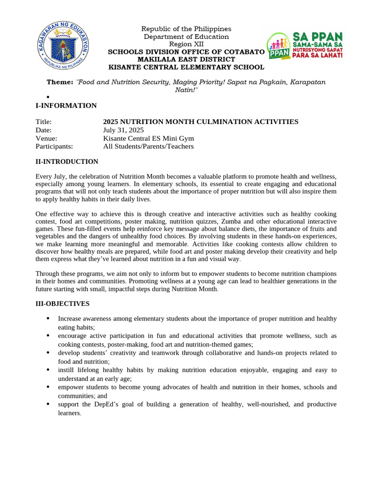 Nutrition Month Proposal 2025 | PDF | Cooking | Vegetables