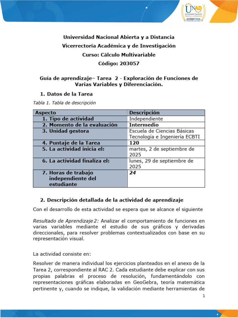 Guia de Aprendizaje - Tarea 2 - Exploración de Funciones de Varias Variables y Diferenciación ...