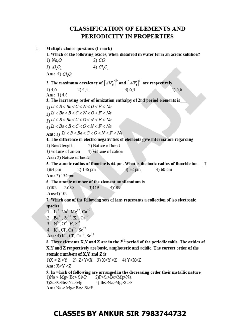 Chemical Periodicity Class 11 Chem | PDF | Periodic Table | Atoms