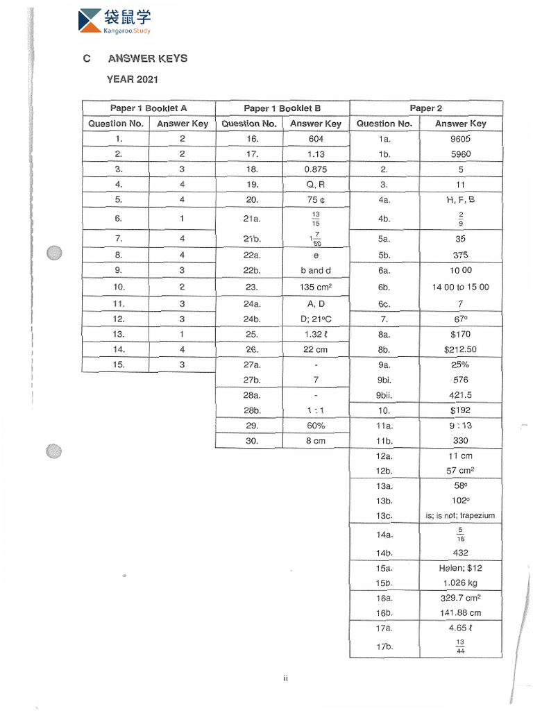 PSLE Math 2021 Answer | PDF
