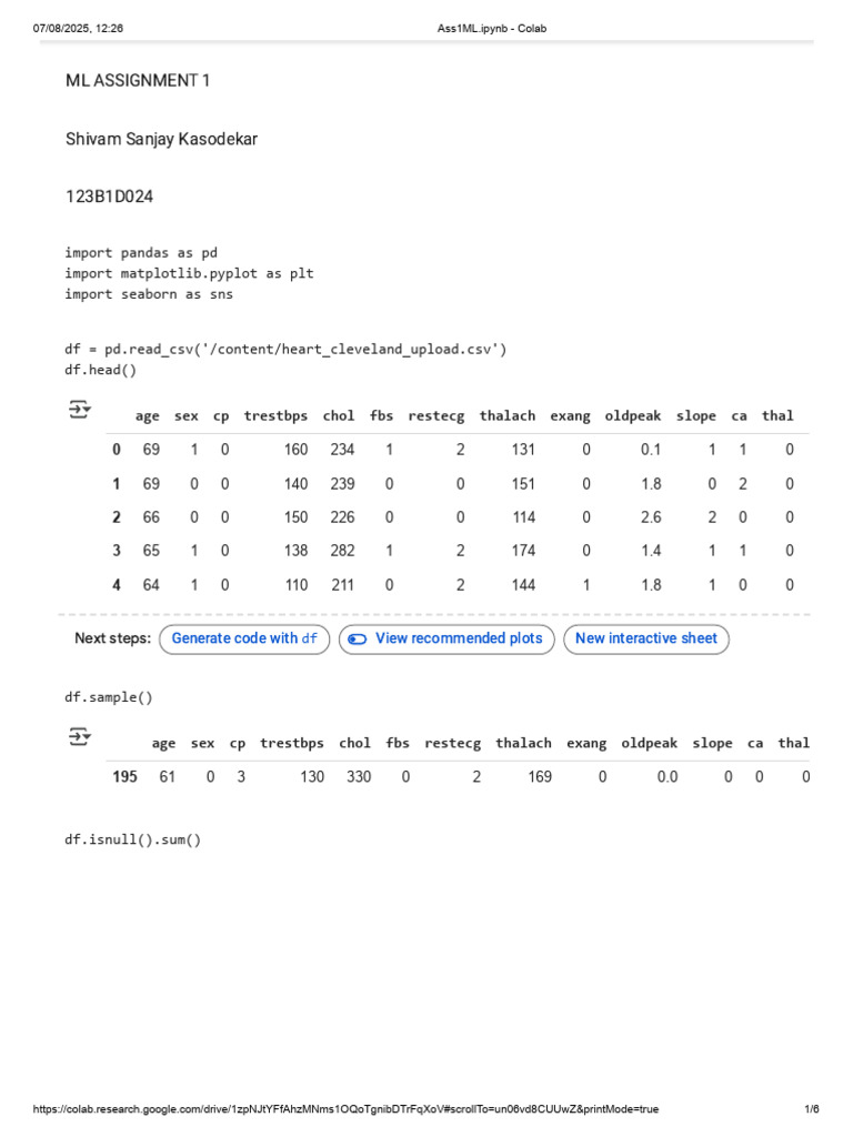 Ass1ML - Ipynb - Colab Shivam | PDF | Descriptive Statistics