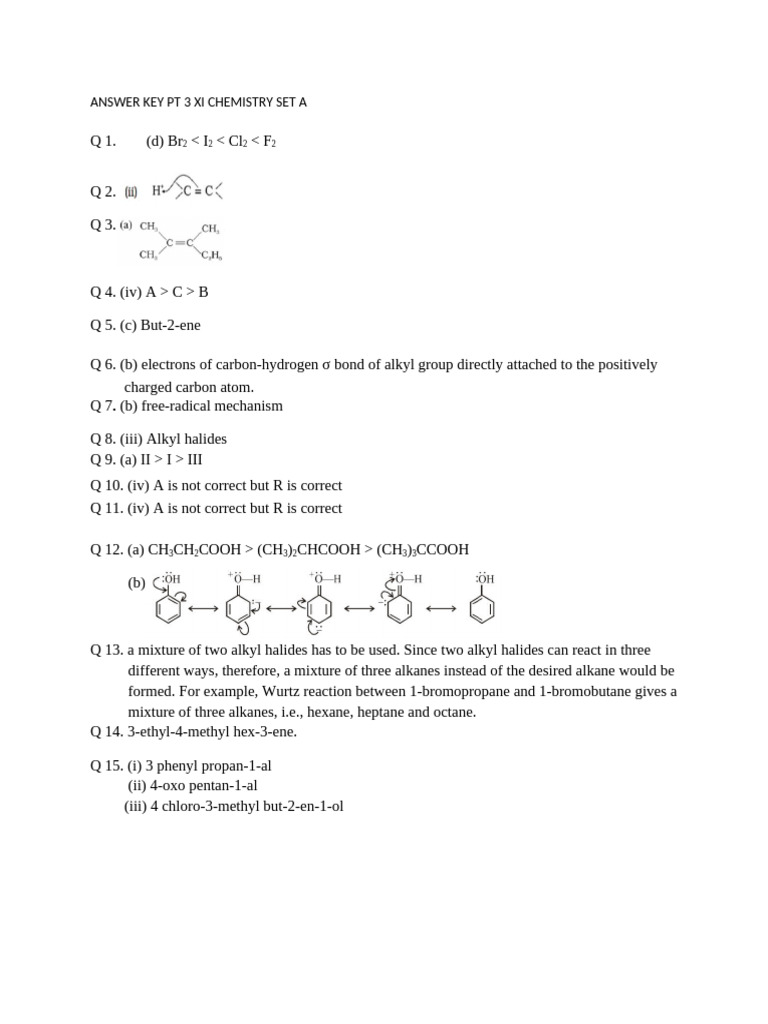 Answer Key PT 3 Xi Chemistry Set A | PDF
