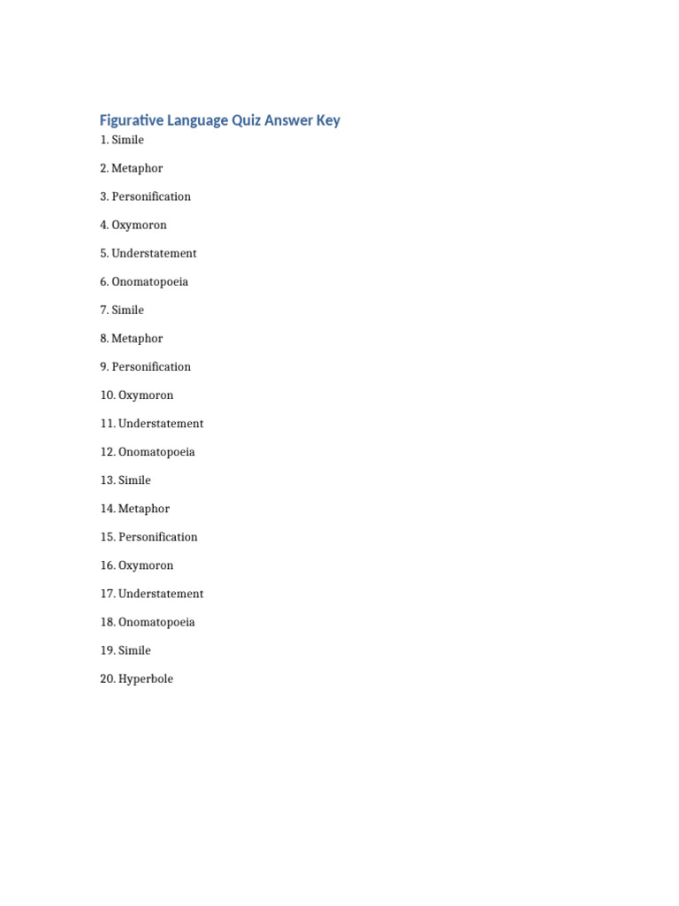 Figurative Language Quiz Key | PDF