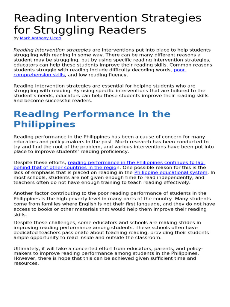 Reading Intervention Strategies For STRUGGLING READERS | PDF | Phonics | Reading Comprehension