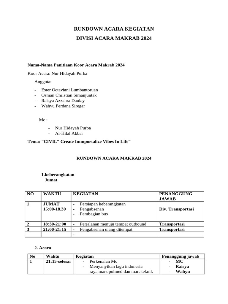 Rundown Acara Kegiatan Outbound | PDF