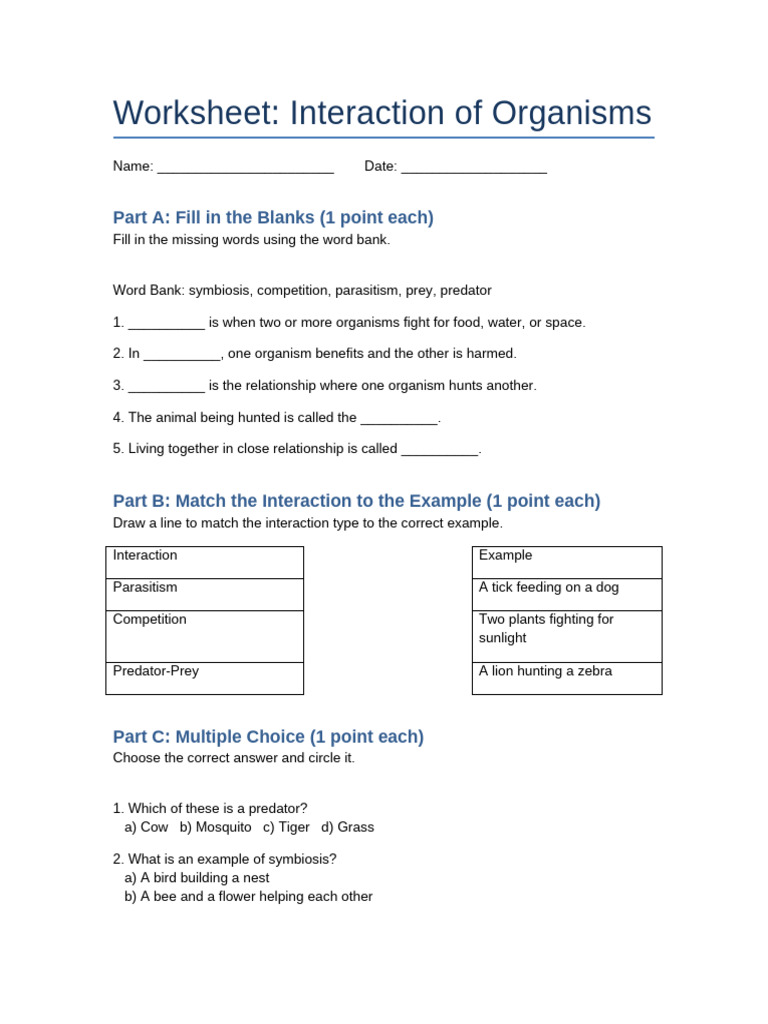 Ecosystem Interaction Worksheet | PDF