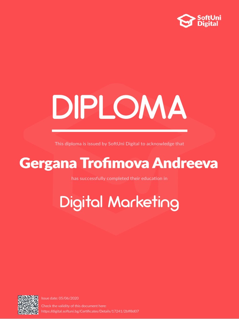 Digital Marketing Diploma for Gergana Andreeva | PDF