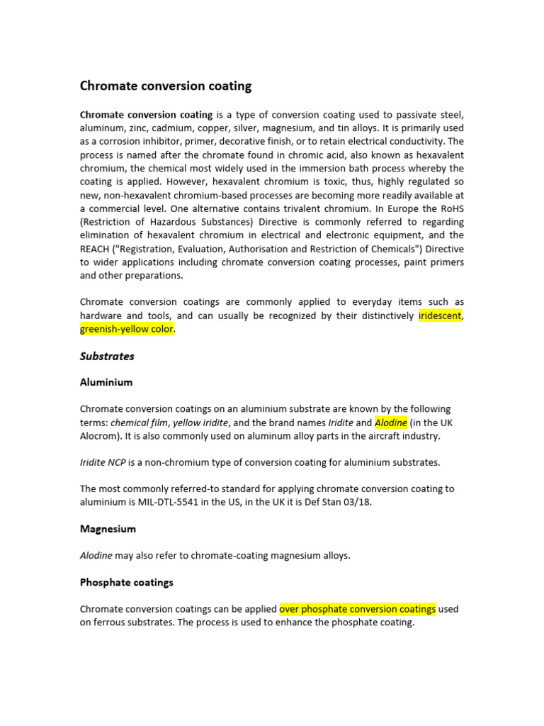 Alternatives to Chromate Coatings | PDF | Metallurgy | Chemistry