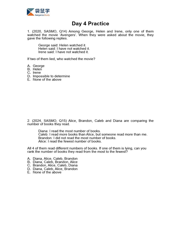 Daily Check In-Day 4 Practice | PDF