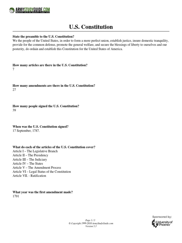 Study - Guide US Constitution | PDF