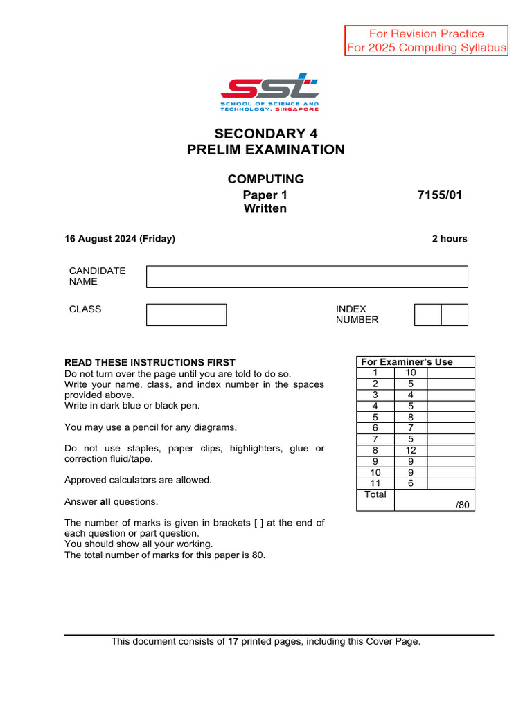 SST 2024 Prelim Paper 1 (Revised For 2025) | PDF | Computer Program | Programming