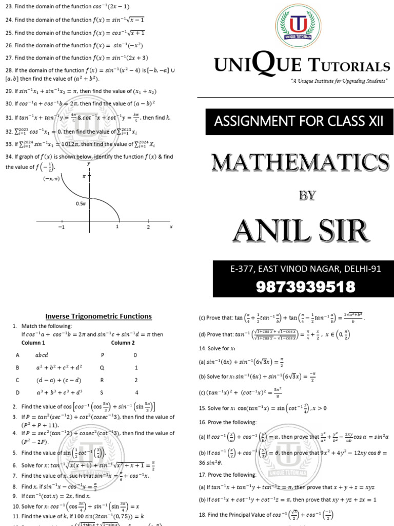Inverse Trigonometric Functions Assignment | PDF | Function ...