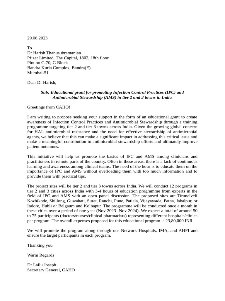 Request Letter Pfizer CAHO | PDF | Medical Specialties | Public Health