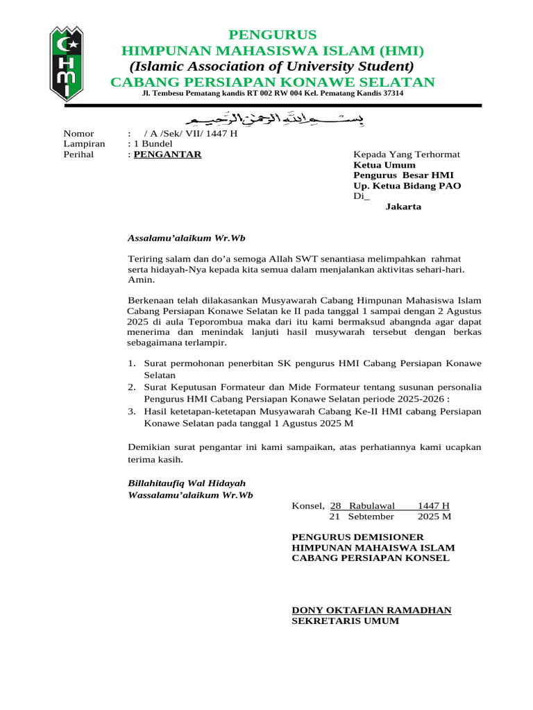 Hasil Musyawarah HMI Konawe Selatan | PDF