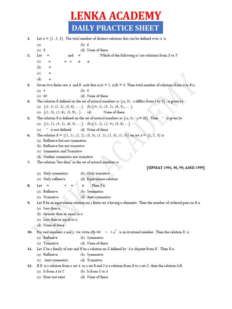 Track 1 - Relations DPP 01 - 68163266 - 2025 - 09 - 21 - 19 - 40 | PDF | Chess Theory | Chess