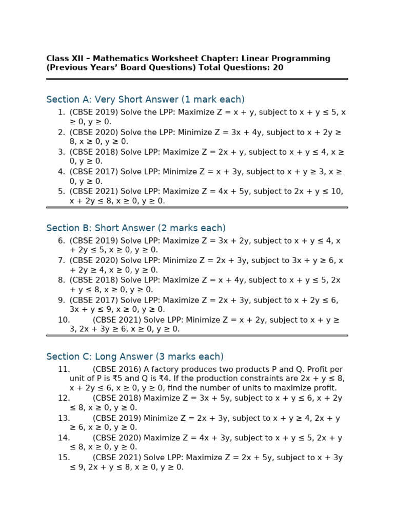 Class Xii Linear Programming Prev Board | PDF | Chess Openings | Chess Theory