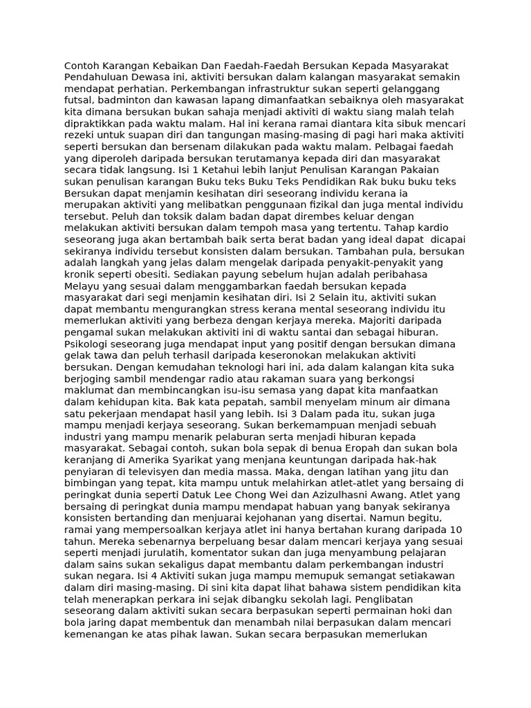 Kebaikan dan Faedah Bersukan untuk Masyarakat | PDF